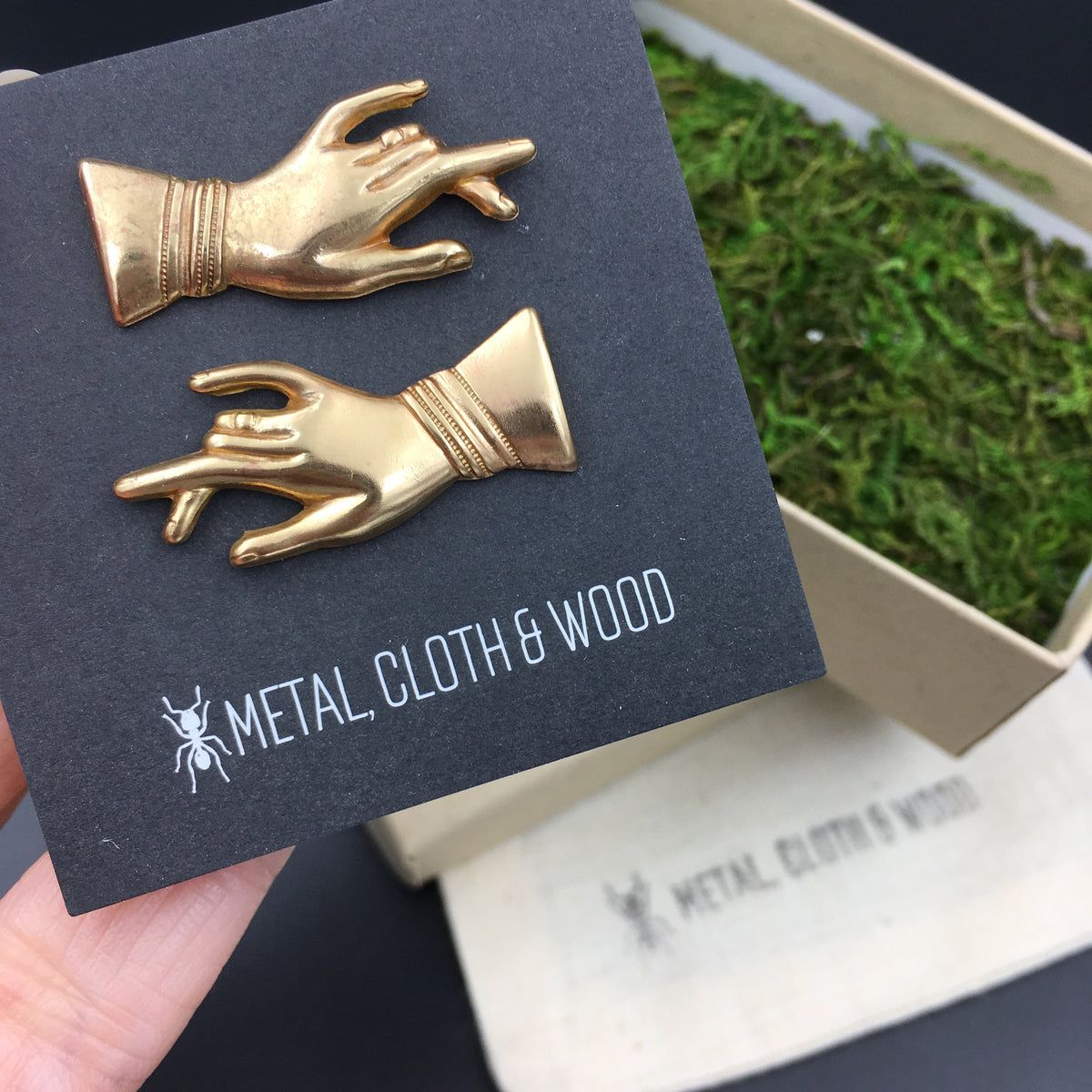 Pair of Victorian Style Handmade Brass Hand Pins -- Perfect for Collar ...